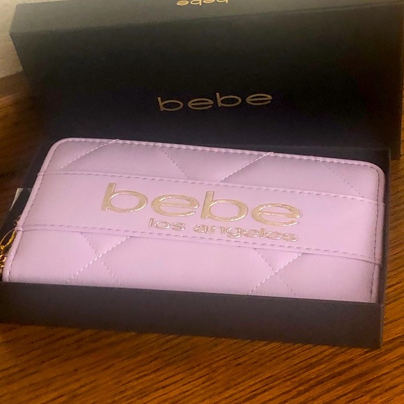 bebe | Bags | Nwt Bebe Los Angeles Logo Lilacwristlet Wallet W Gold ...